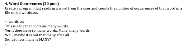 Solved in C++, Program reads a text file (words.txt). Asks | Chegg.com