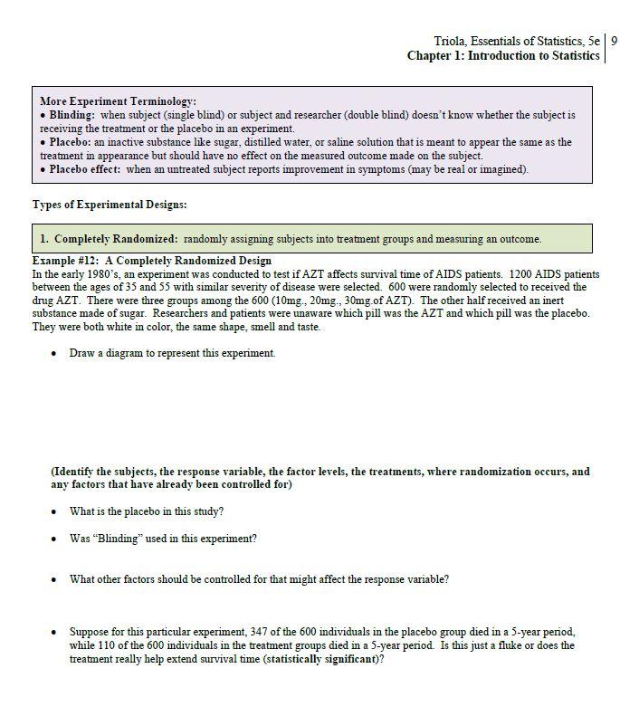 Triola, Essentials of Statistics, 5e Chapter 1: | Chegg.com
