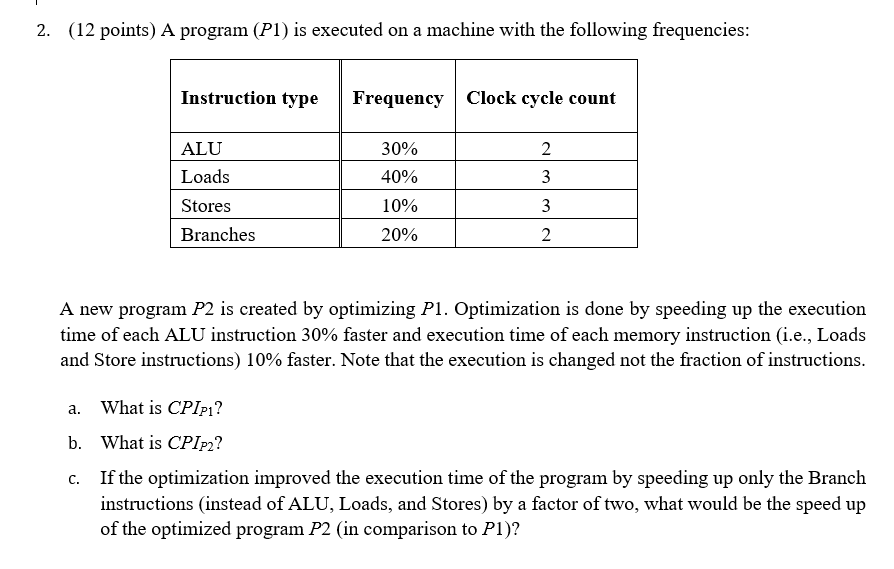 Solved (12 points) A program (P1) is executed on a machine | Chegg.com