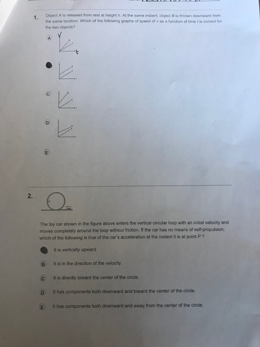 Solved 1 Object A Is Released From Rest At Height H At The