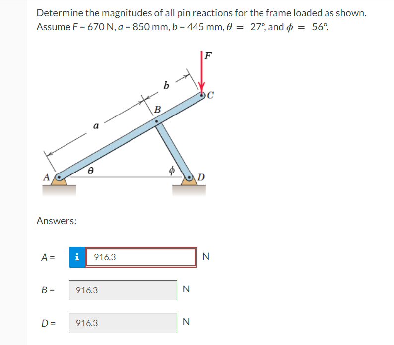 Solved Determine the magnitudes of all pin reactions for the | Chegg.com