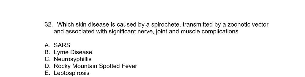 Solved 32. Which skin disease is caused by a spirochete, | Chegg.com