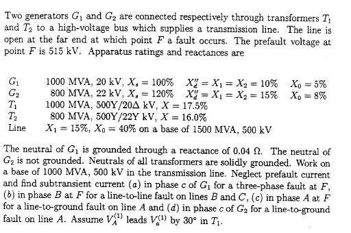 Solved Two generators G1 and G2 are connected respectively | Chegg.com
