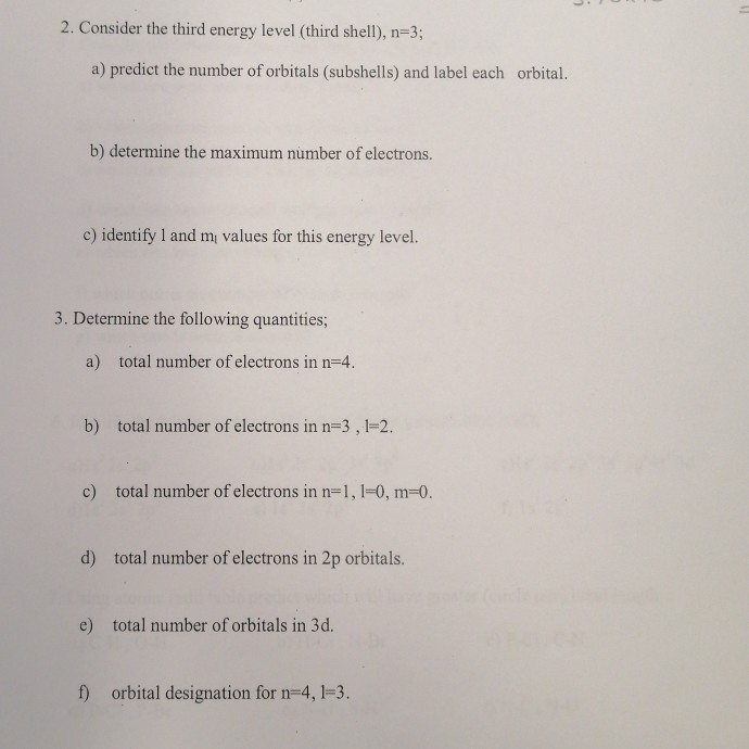 Solved 2. Consider the third energy level (third shell), | Chegg.com