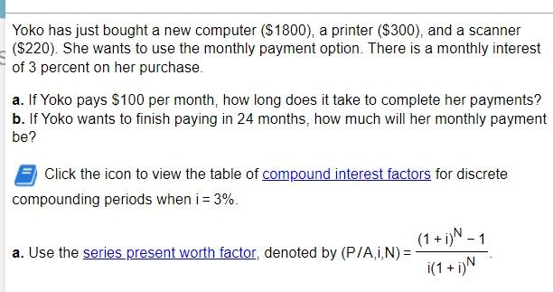 Solved Yoko has just bought a new computer ($1800), a | Chegg.com