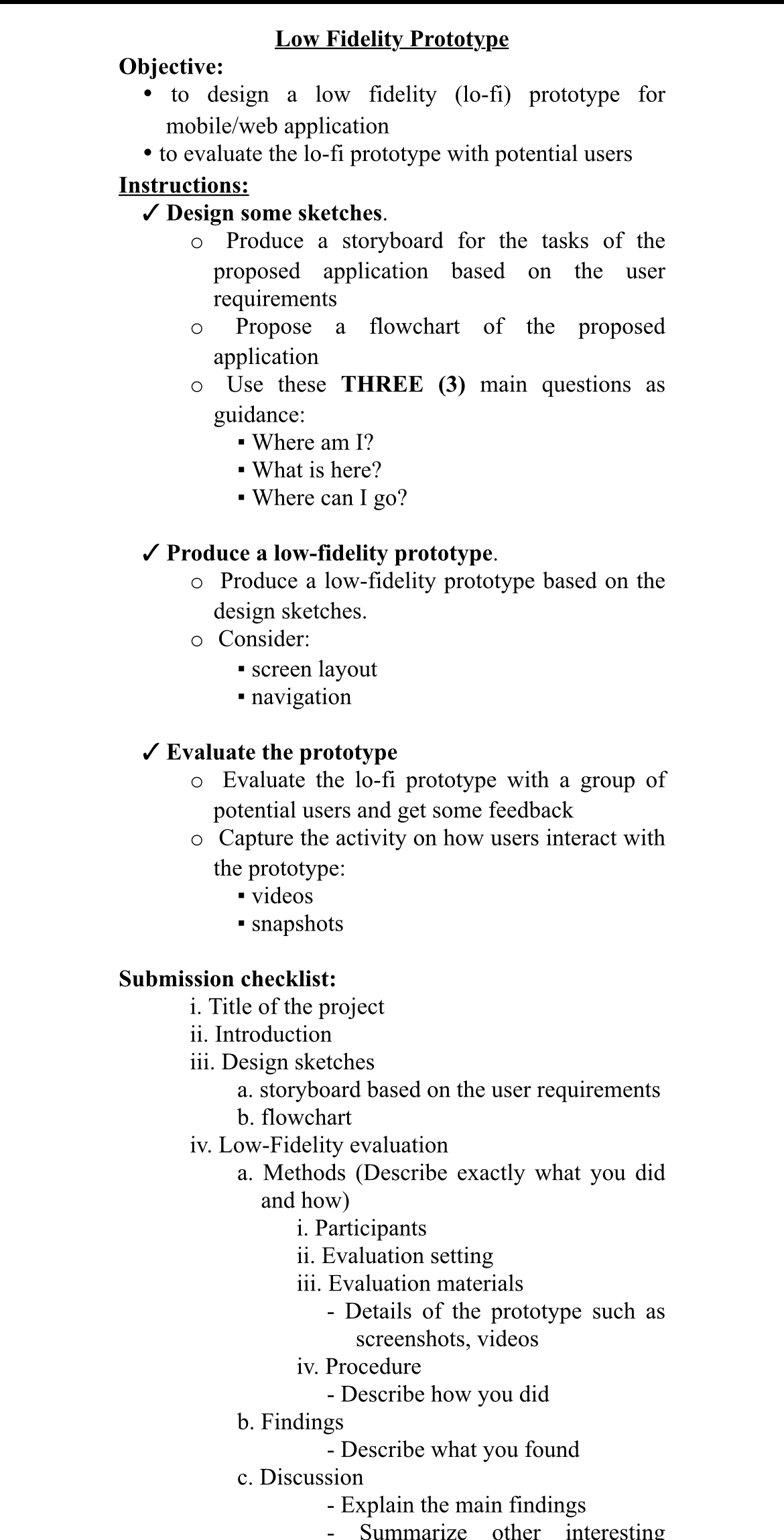 Low Fidelity Prototype Objective: - to design a low | Chegg.com