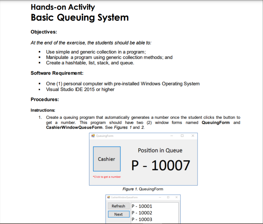 Hands-on Activity Basic Queuing System Objectives: At | Chegg.com