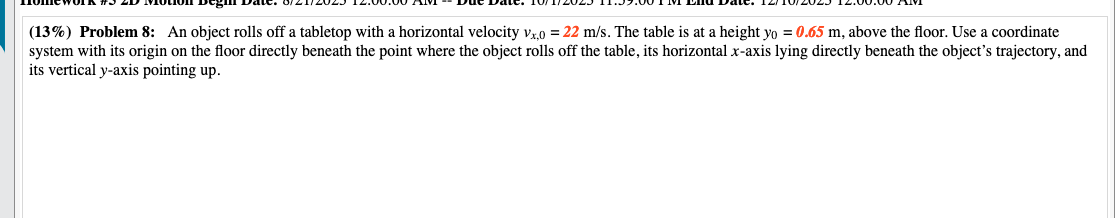 Solved (13\%) Problem 8: An object rolls off a tabletop with | Chegg.com