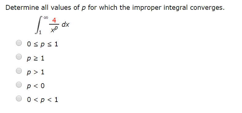 Solved Determine all values of p for which the improper | Chegg.com