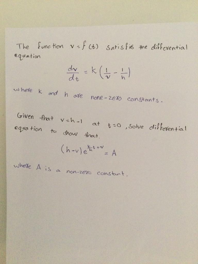 Solved The function v=f(t) satisfies the differential | Chegg.com