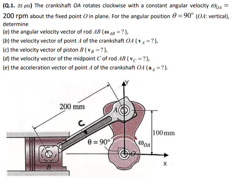 Solved (Q.1. 35 pts) The crankshaft OA rotates clockwise | Chegg.com