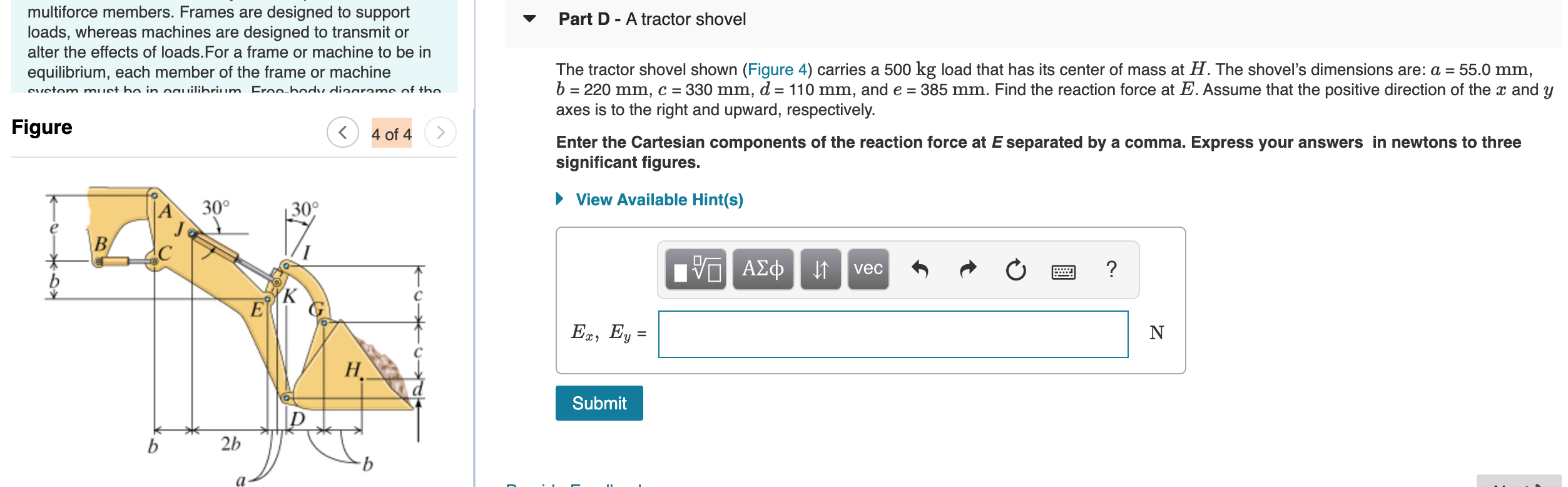 Solved The tractor shovel shown (Figure 4) carries a 500 kg | Chegg.com