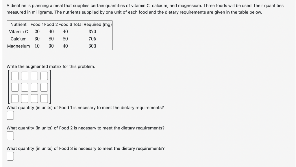 Solved A dietitian is planning a meal that supplies certain | Chegg.com