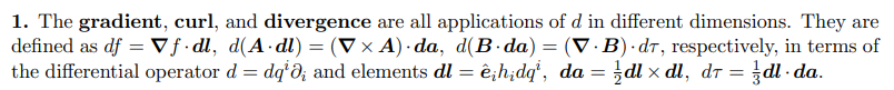 Solved 1. The gradient, curl, and divergence are all | Chegg.com