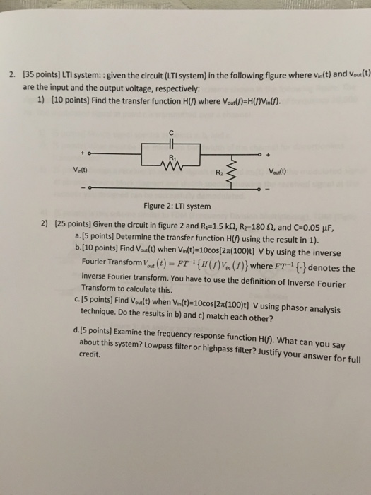 Solved LTI system:: given the circuit (LTI system) in the | Chegg.com
