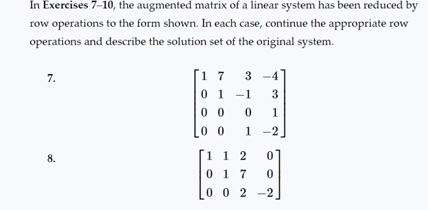 Solved In Exercises 7-10, the augmented matrix of a linear | Chegg.com