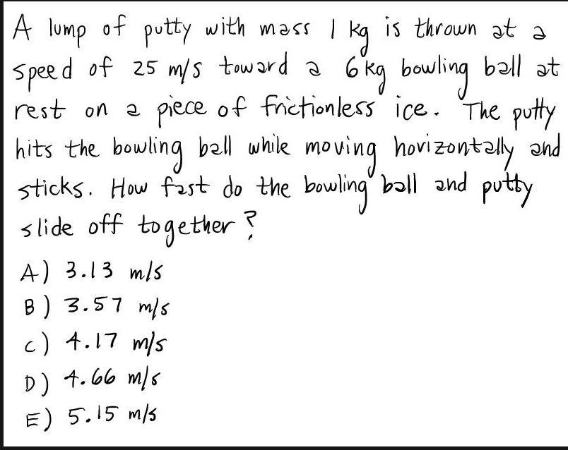Solved A lump of putty with mass 1 kg is thrown at a speed | Chegg.com