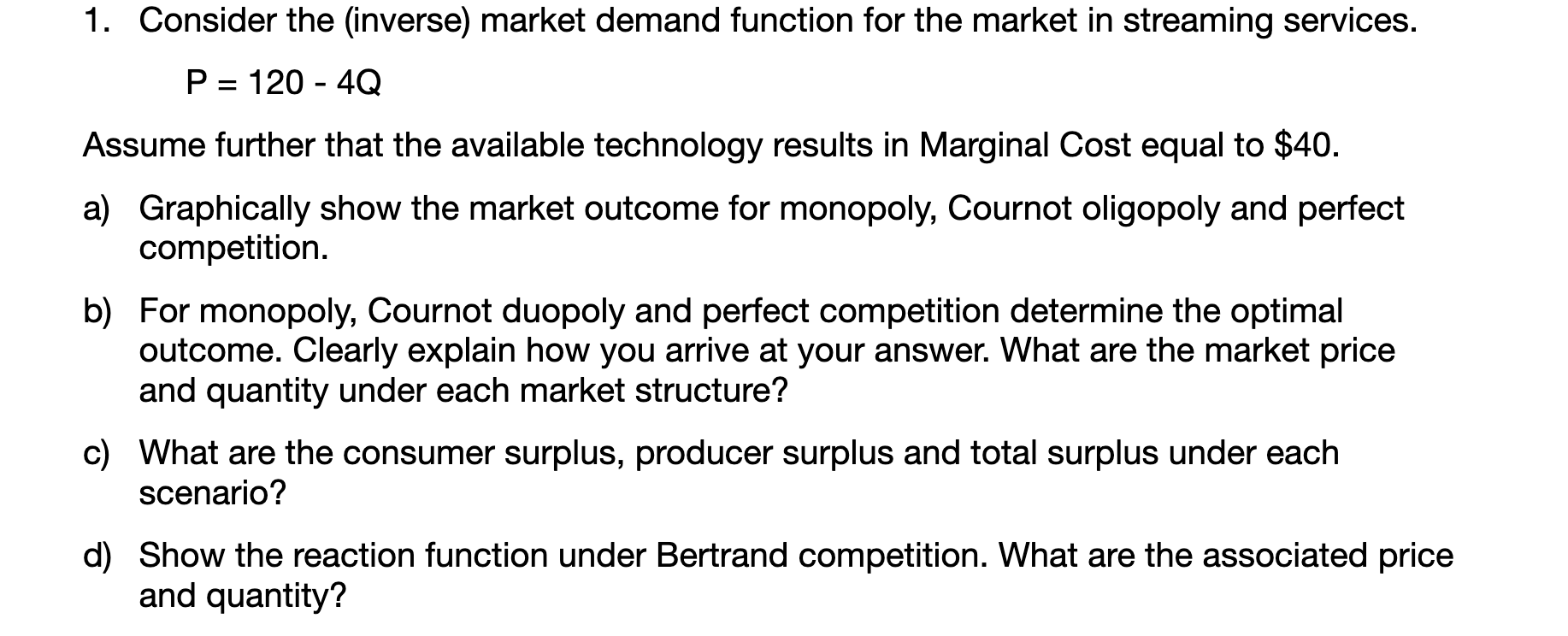 Solved 1. Consider the inverse) market demand function for | Chegg.com