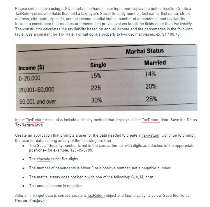 Solved Please code in Java using a GUI interface to handle | Chegg.com