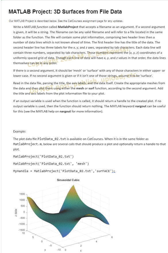 Solved MATLAB Project: 3D Surfaces from File DataOur MATLAB | Chegg.com