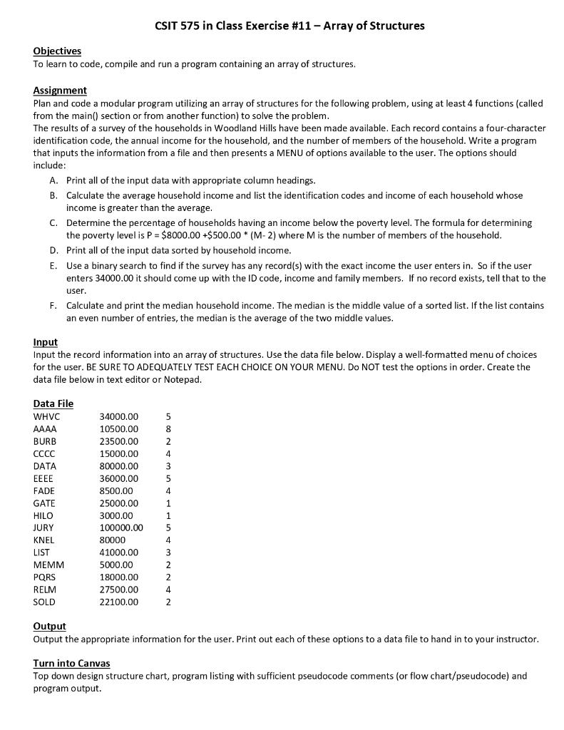 Solved CSIT 575 in Class Exercise #11 - Array of Structures | Chegg.com