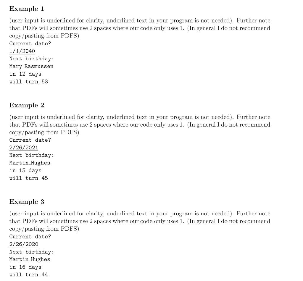 Solved Problem B: Birthdays (20 points) Make a program that | Chegg.com