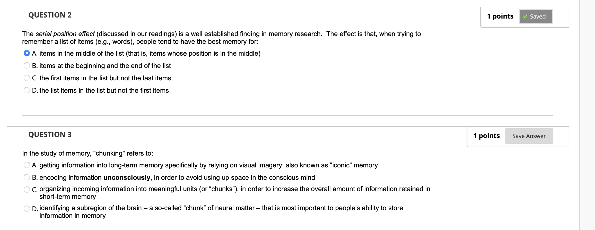 Solved The serial position effect (discussed in our | Chegg.com