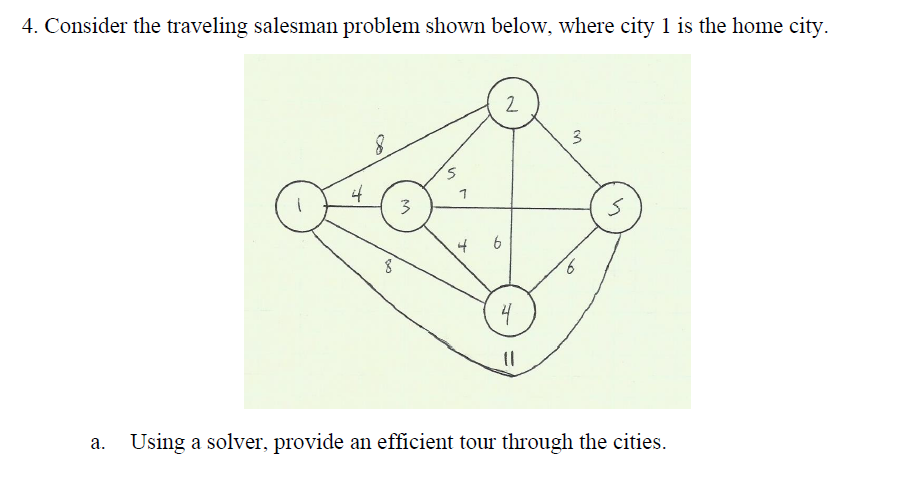 Solved 4. Consider the traveling salesman problem shown | Chegg.com