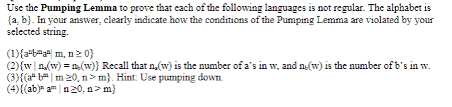 Solved Use the Pumping Lemma to prove that each of the | Chegg.com