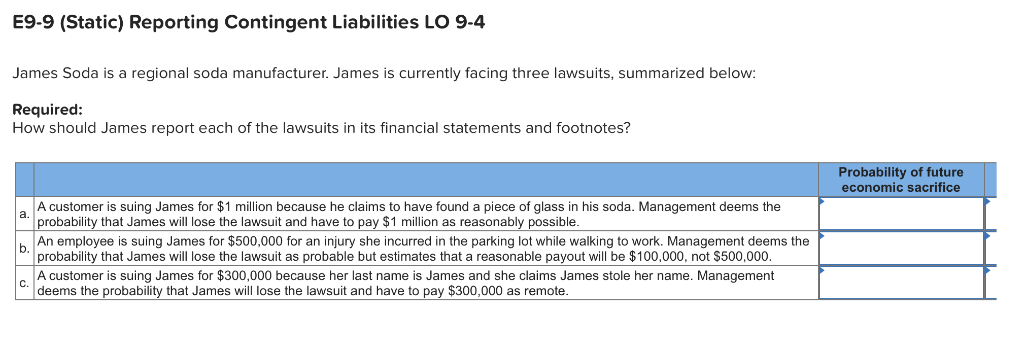 Solved E9-9 (Static) Reporting Contingent Liabilities LO 9-4 | Chegg.com