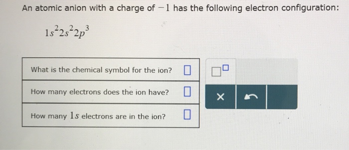 Solved An atomic anion with a charge of -1 has the following | Chegg.com