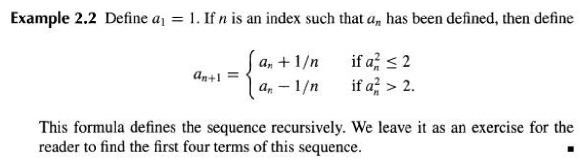 Solved Example 2.2 Define a1=1. If n is an index such that | Chegg.com