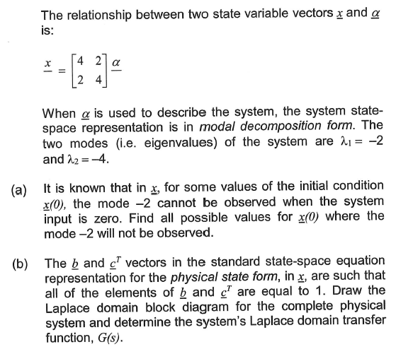 The relationship between two state variable vectors x | Chegg.com