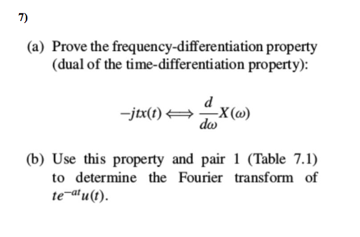 Solved 7) (a) Prove the frequency-differentiation property | Chegg.com