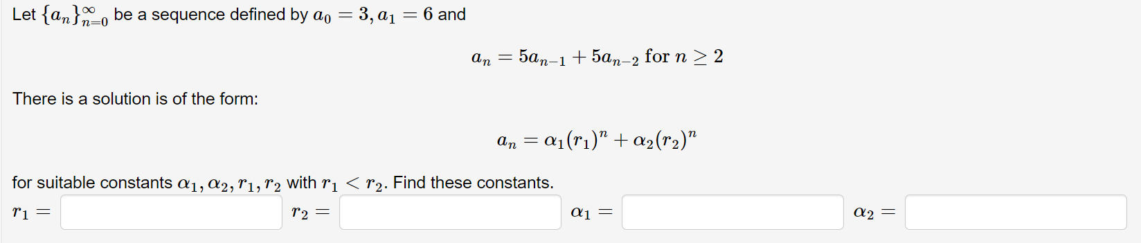 Solved Let {an}n=0∞ be a sequence defined by a0=3,a1=6 and | Chegg.com