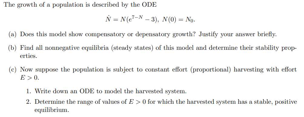 Solved The growth of a population is described by the ODE | Chegg.com