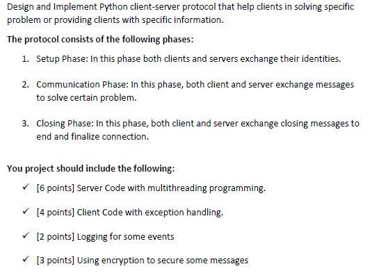 Solved Design and implement Python client-server protocol | Chegg.com