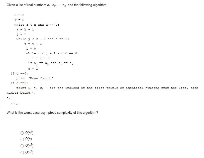 Solved Given a list of real numbers a1,a2,…an and the | Chegg.com