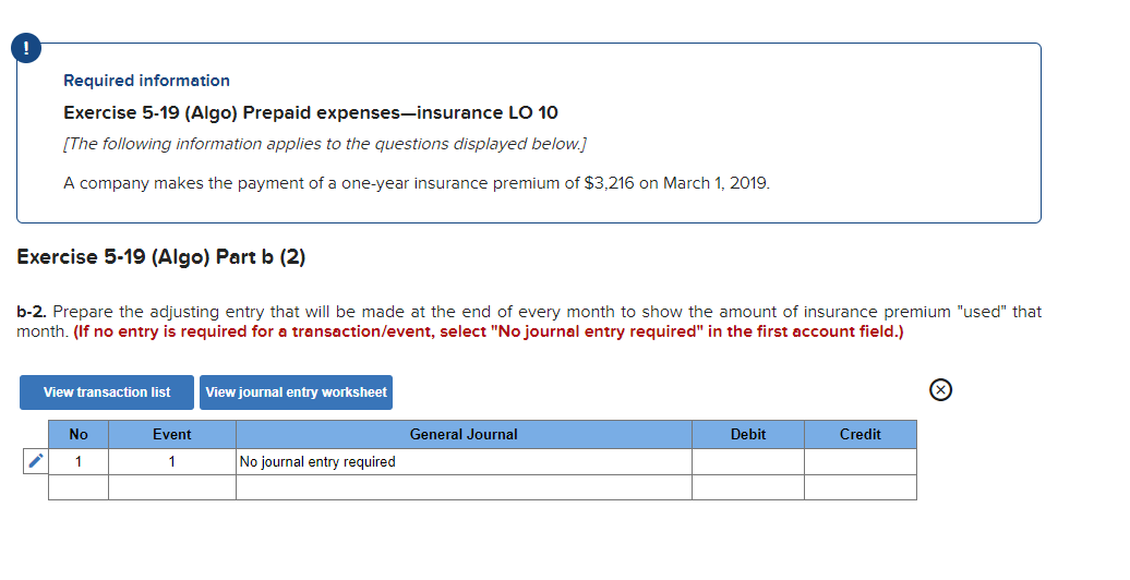 Solved Required information Exercise 5-19 (Algo) Prepaid | Chegg.com