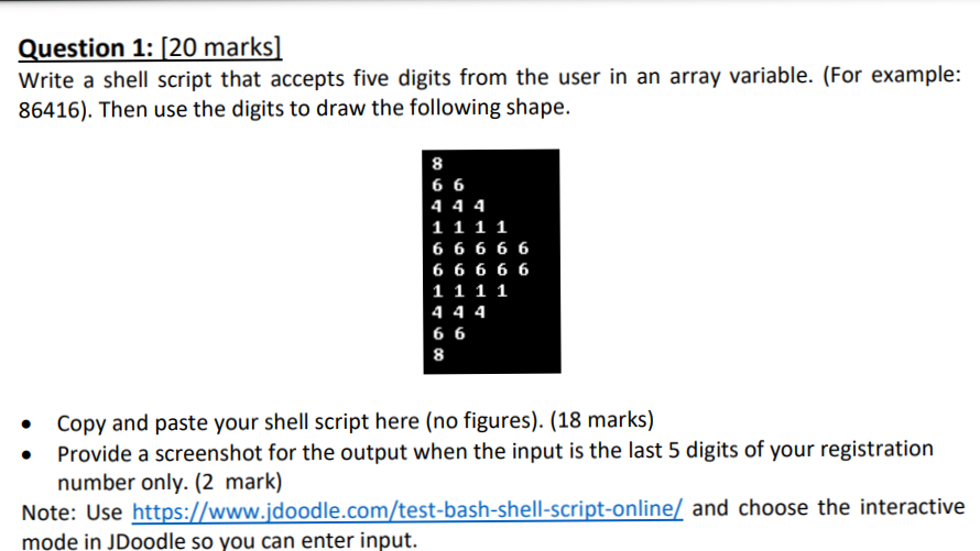 Question 1: [20 marks] Write a shell script that | Chegg.com