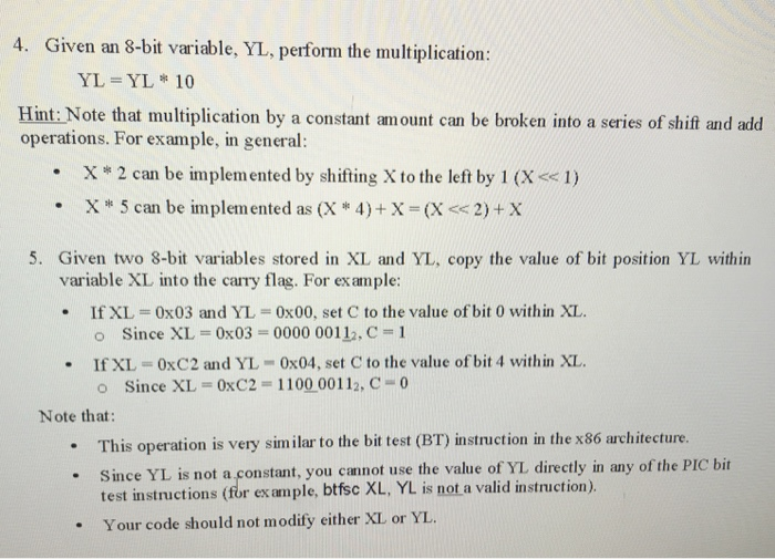 Solved 4. Given an 8-bit variable, YL, perform the | Chegg.com