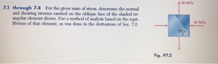 Solved 80 MPa 7.1 through 7.4 For the given state of stress, | Chegg.com