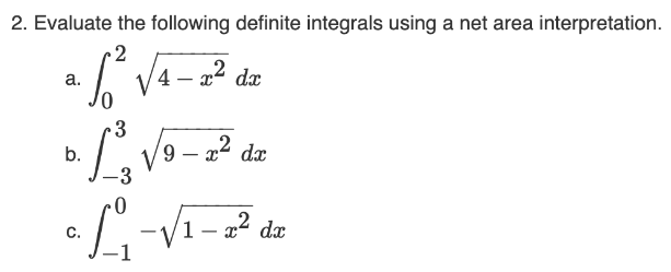 Solved 2. Evaluate the following definite integrals using a | Chegg.com