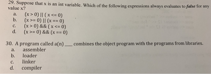 Solved 29. Suppose that x value x? is an int variable. Which | Chegg.com