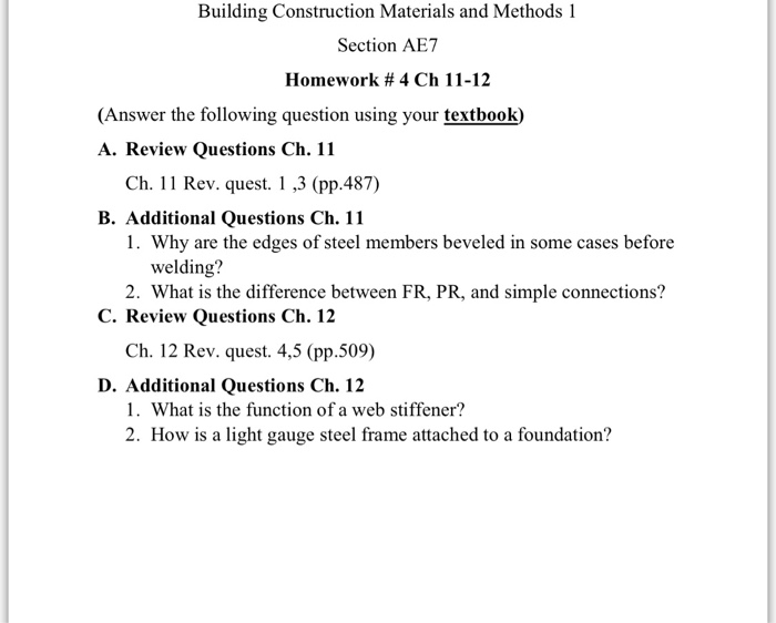 Solved Building Construction Materials and Methods 1 Section | Chegg.com