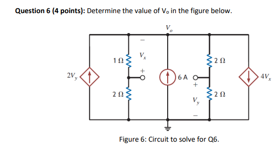 Solved Question 6 (4 points): Determine the value of Vo in | Chegg.com