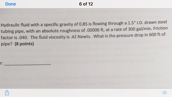 Solved Hydraulic fluid with a specific gravity of 0.85 is | Chegg.com