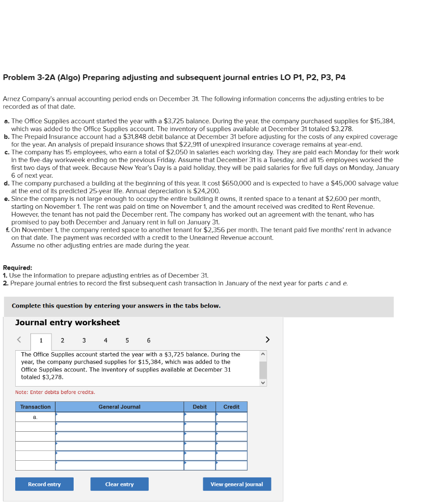 Solved Problem 3-2A (Algo) Preparing adjusting and | Chegg.com