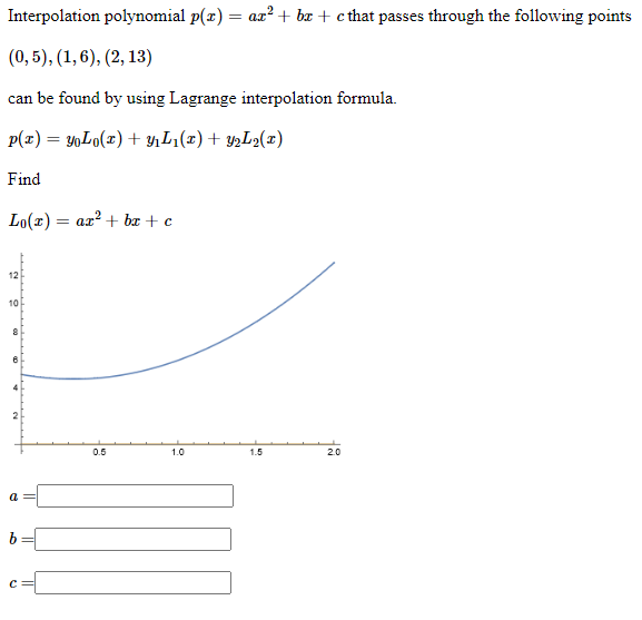 Solved Interpolation polynomial p(x)=ax2+bx+c that passes | Chegg.com