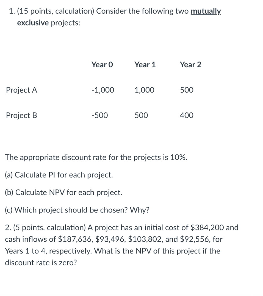 Solved 1. (15 points, calculation) Consider the following | Chegg.com